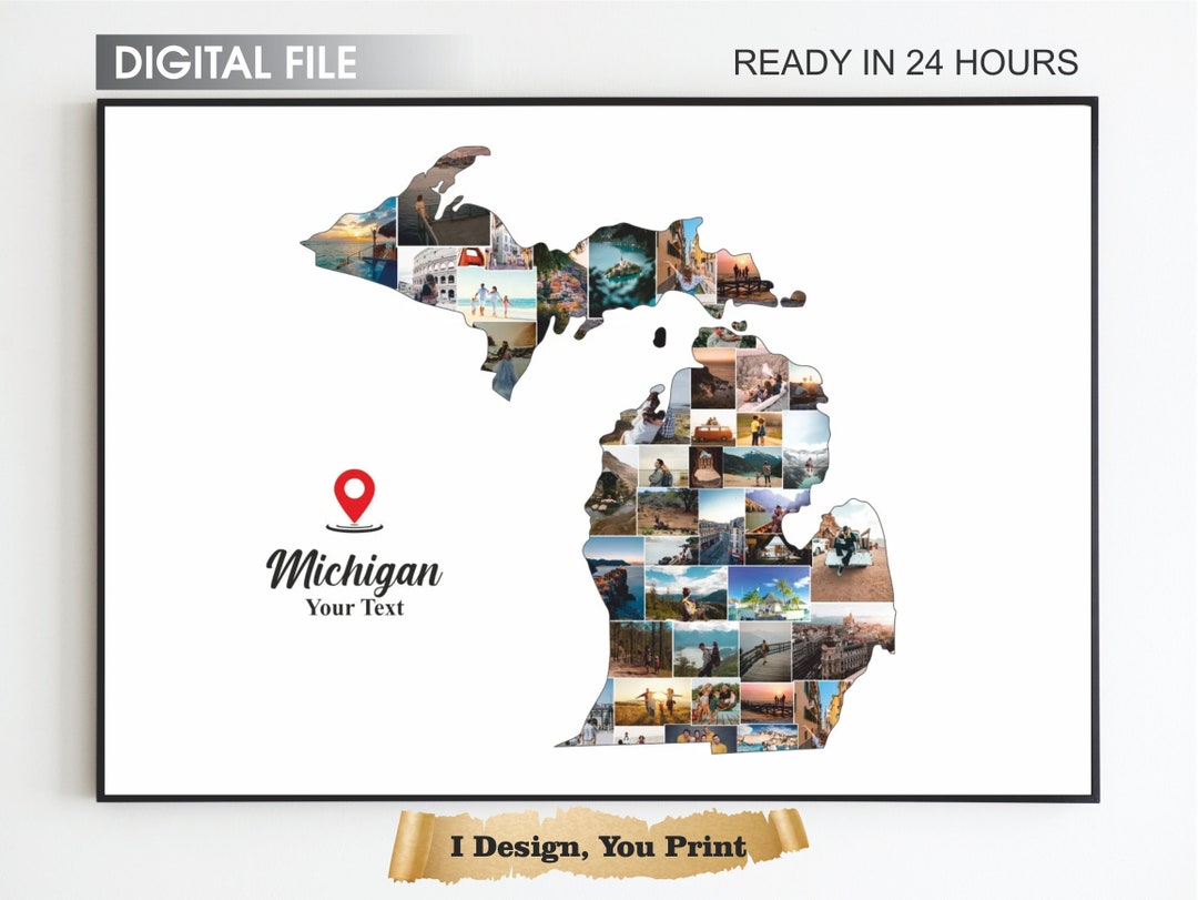 Michigan Map Photo Collage, Michigan Travel Gift, Map Photo Collage ...