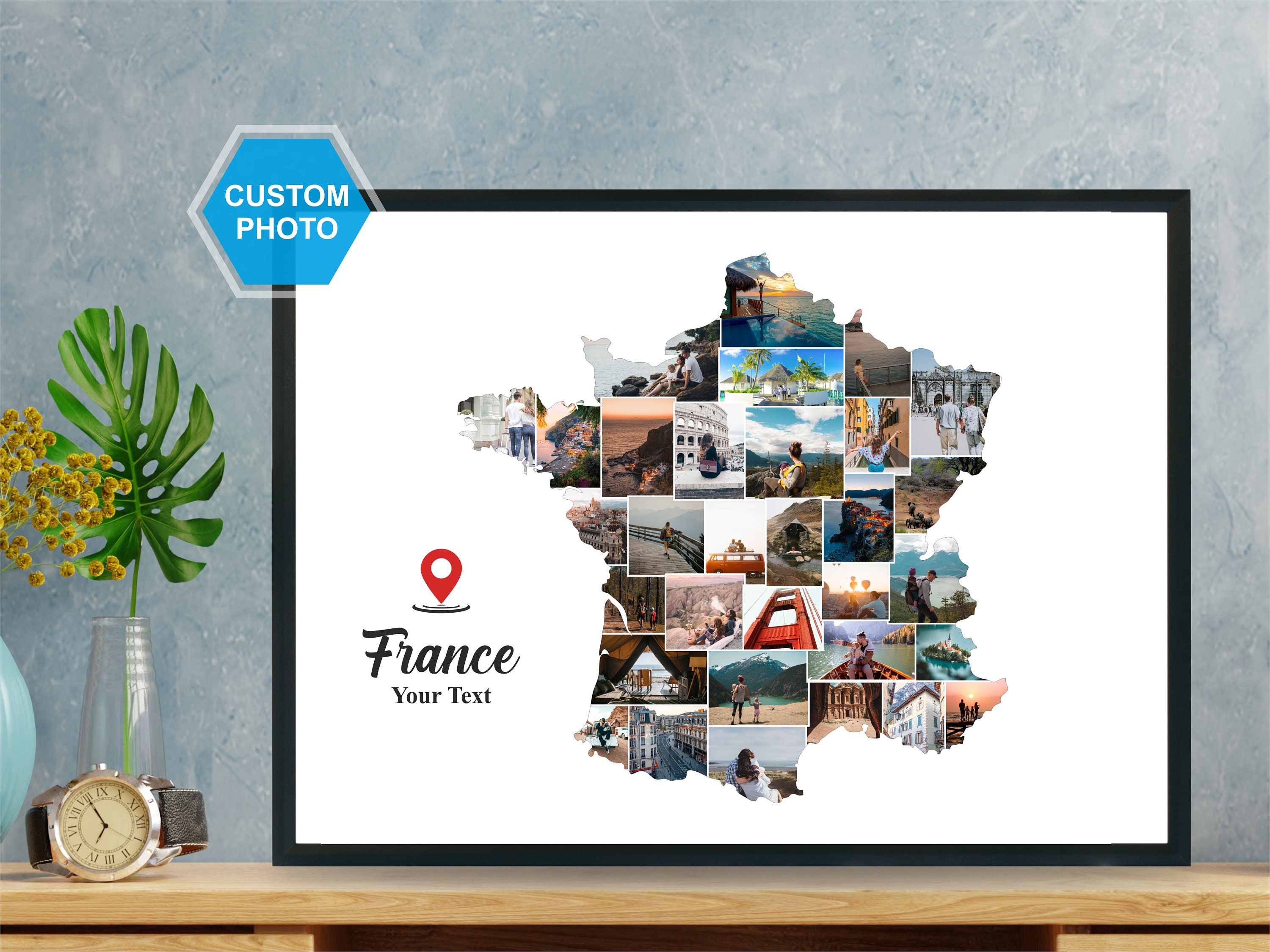 France Map Photo Collage, France Travel Gift, Map Photo Collage ...