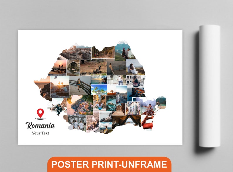 Romania Map Photo Collage, Romania Travel Gift, Map Photo Collage ...