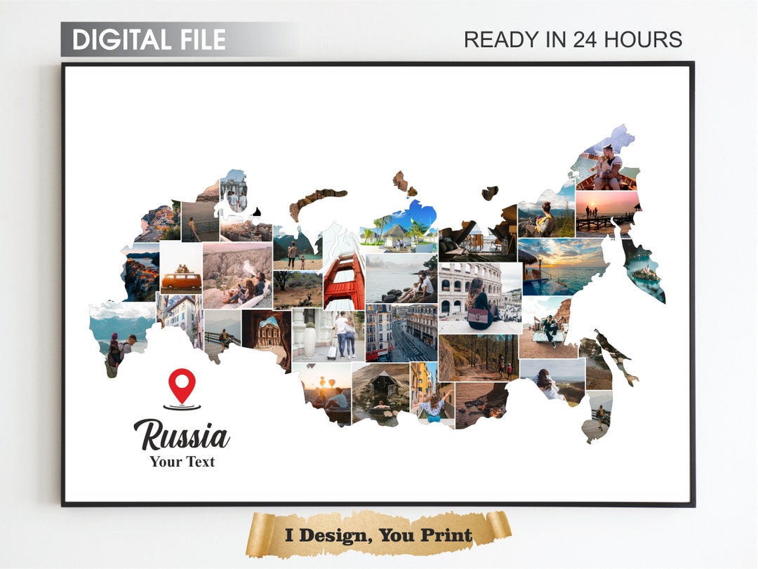 Russia Map Photo Collage, Russia Travel Gift, Map Photo Collage ...