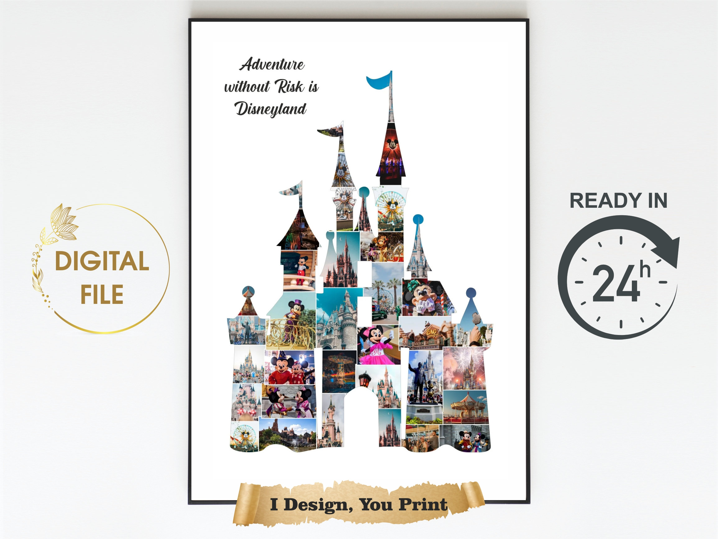 Disney Castle Collage, Disney Gift for Kids, Disney World Gift, Disney Trip Gift, Disneyland ...