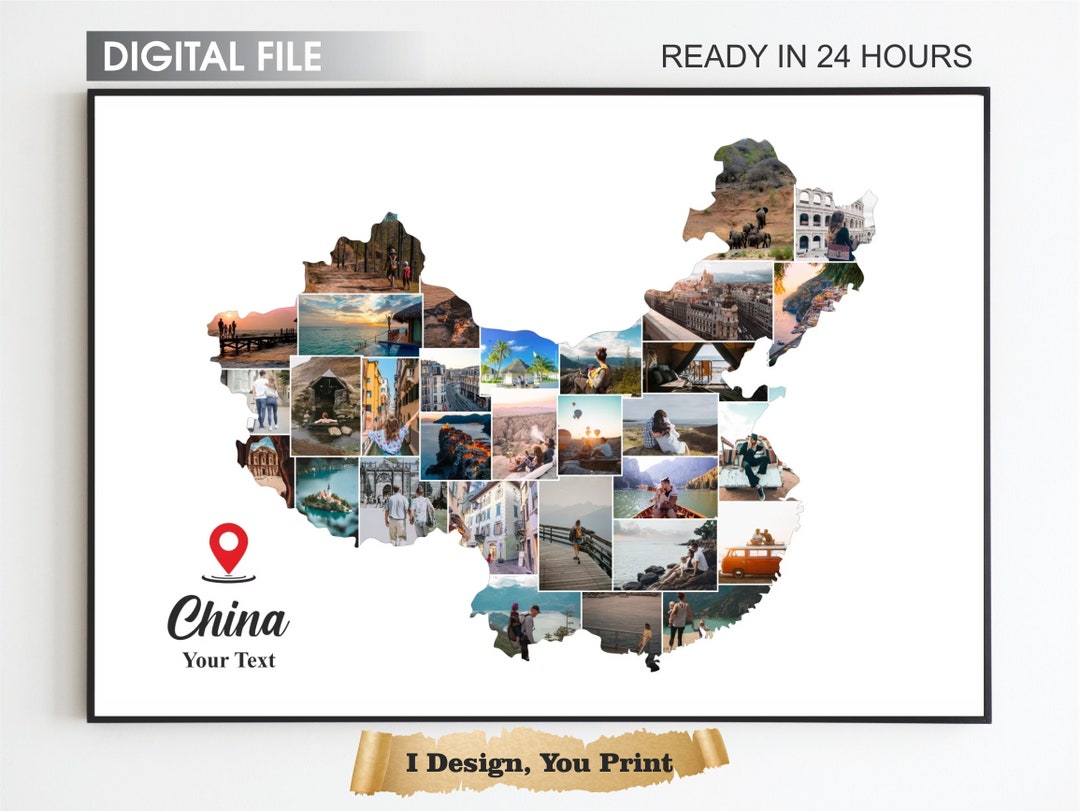 China Map Photo Collage, China Travel Gift, Map Photo Collage, Travels ...