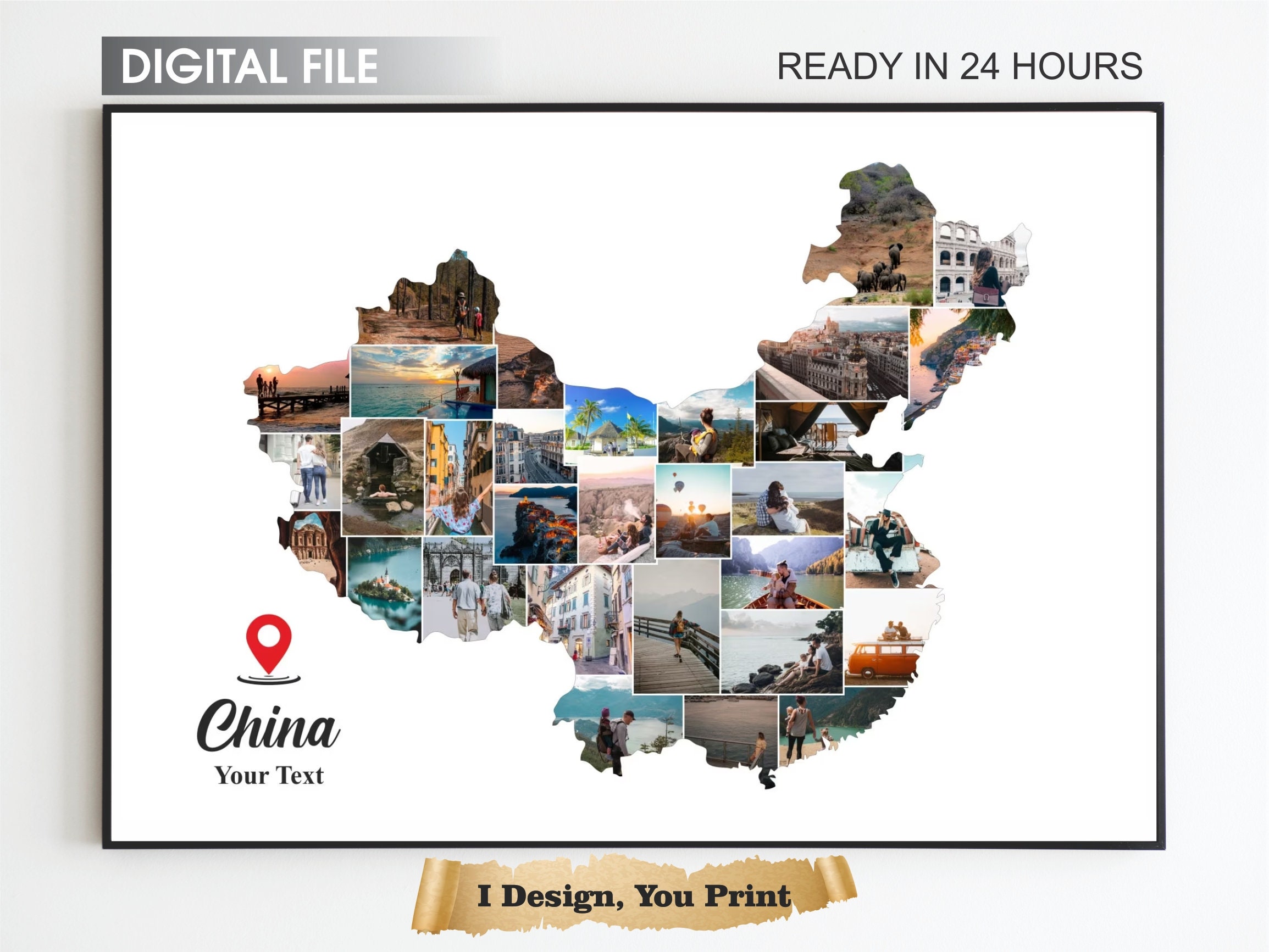 China Map Photo Collage, China Travel Gift, Map Photo Collage, Travels ...
