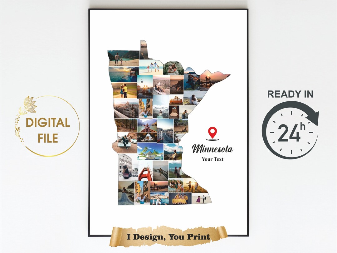 Minnesota Map Photo Collage, Minnesota Travel Gift, Map Photo Collage ...