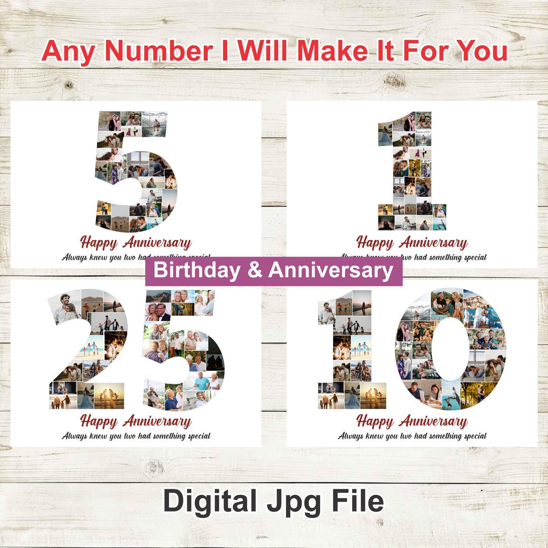 Custom Number Photo Collage, Custom Number Gift, Collage With Photos ...