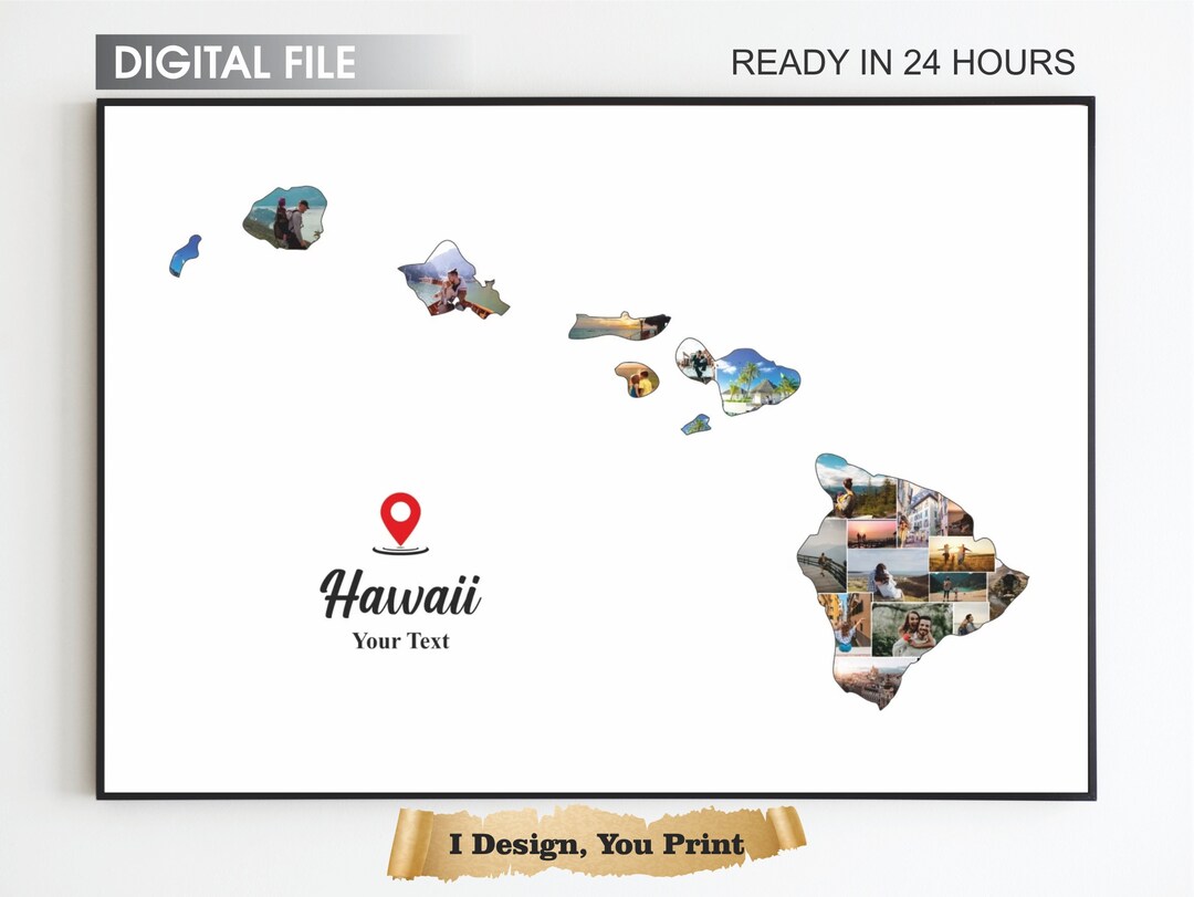 Hawaii Map Photo Collage, Hawaii Travel Gift, Map Photo Collage ...