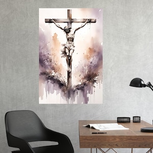 Jesus Wall Art, Christ on the Cross,watercolor,canvas Wall Art Print ...
