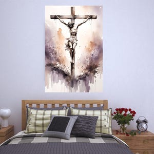 Jesus Wall Art, Christ on the Cross,watercolor,canvas Wall Art Print ...