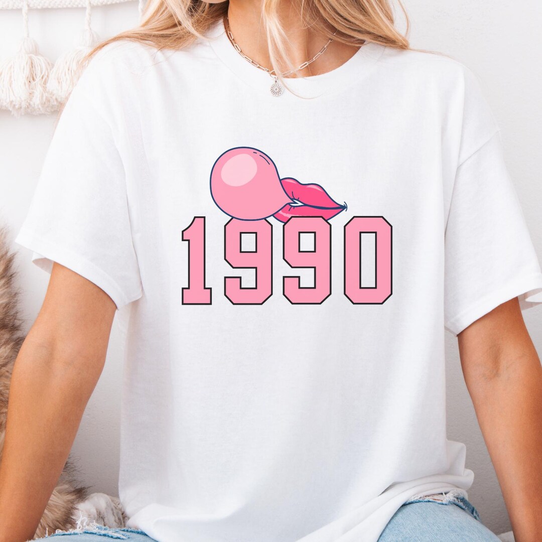 Custom 1990s T-shirt, Retro Bubblegum Pop Tee, Personalized Year, Lips ...