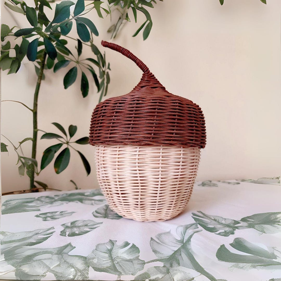 Rattan Wicker Acorn Basket | Handwoven Rattan Acorn Storage | Natural ...
