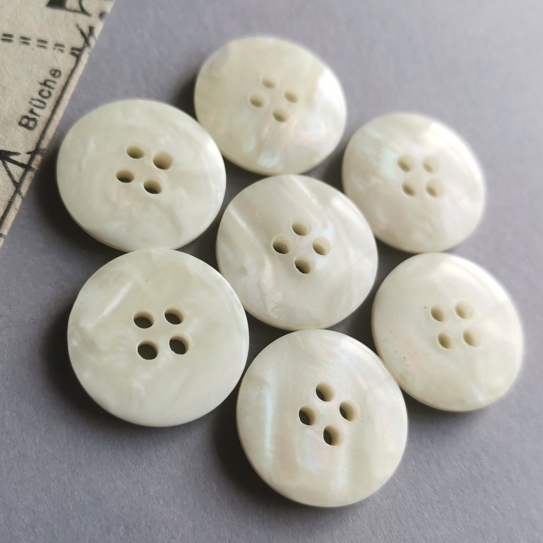 6pcs Pearl Iridescent Ivory White Shiny 4 Hole Buttons for Blouse Shirt ...
