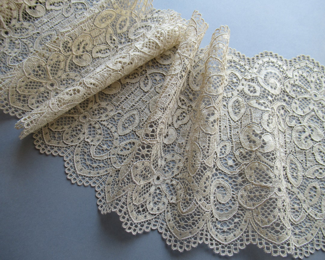 Camel Stretch Lace Trim Double Edge Galloon Lace 19 Cm / 7 1/2" Bridal ...
