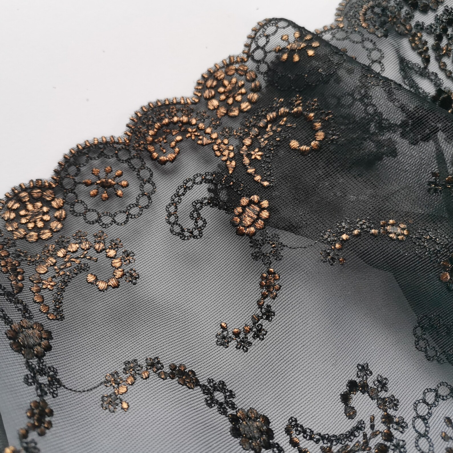 Black Bronze Lace Trim 16 Cm / 6 2/8" Wide Bra Underwear Sewing Lace ...
