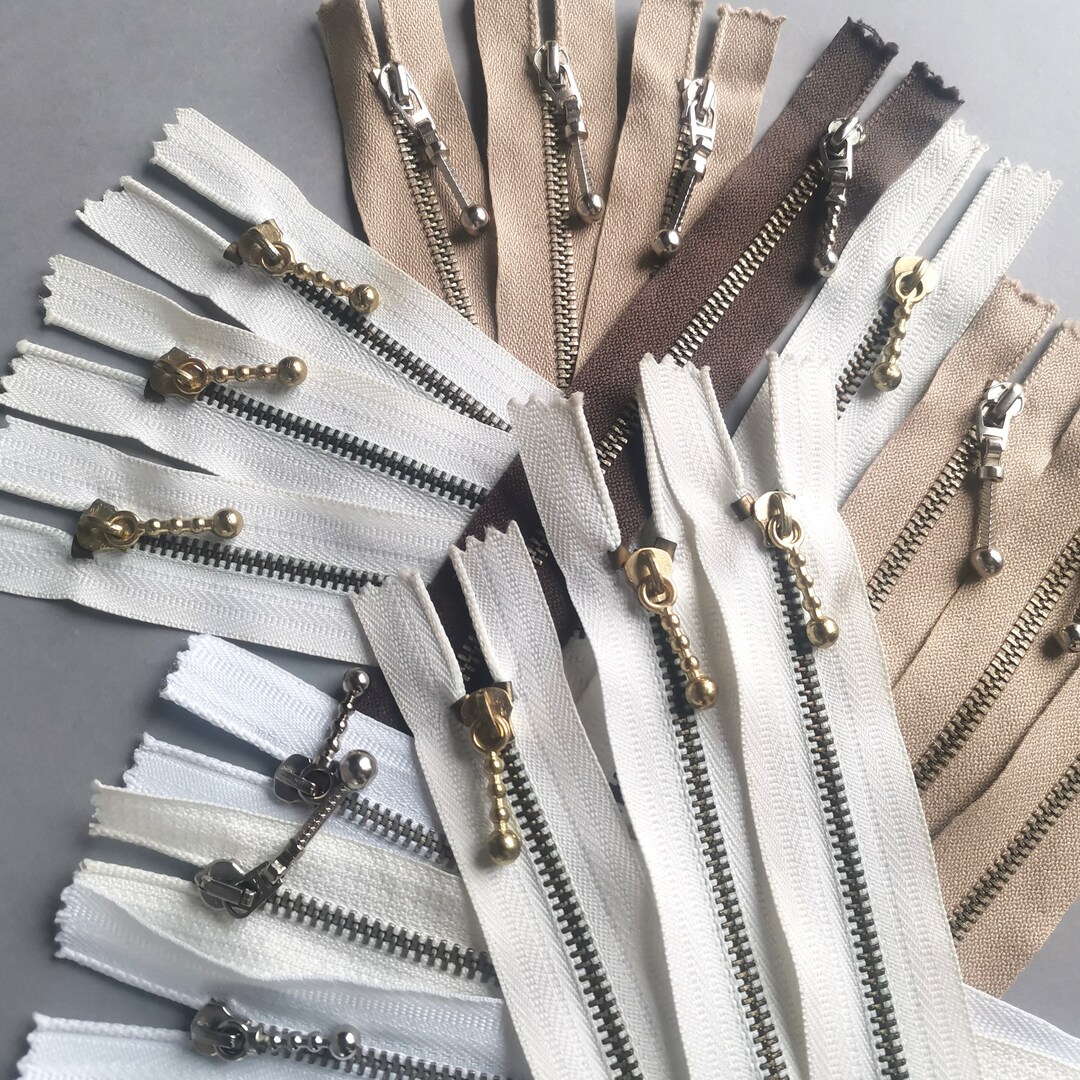Vintage Metal Zipper Ball Chain Pull Close End Zipper Beige Brown White ...