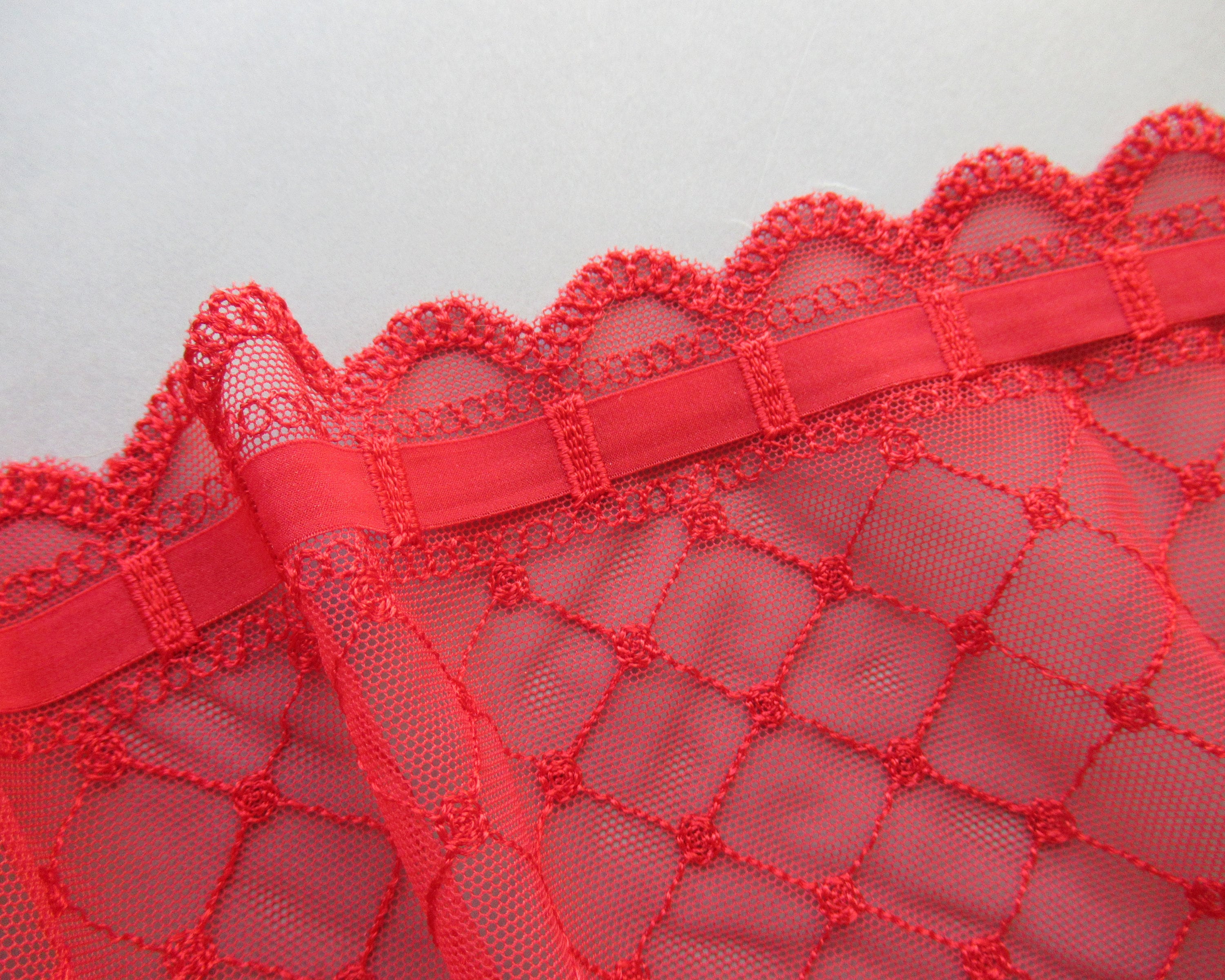 Red Stretch Lace Trim Mesh Lace Trim Double Edge Galloon Lace 16 Cm / 6 ...