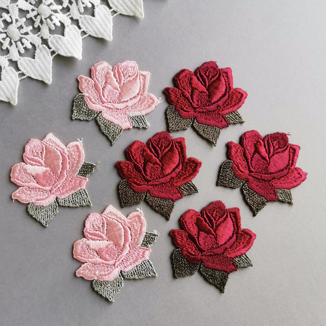Red Pink Rose Applique Sew on Embroidered Patch Flower Patches - Etsy