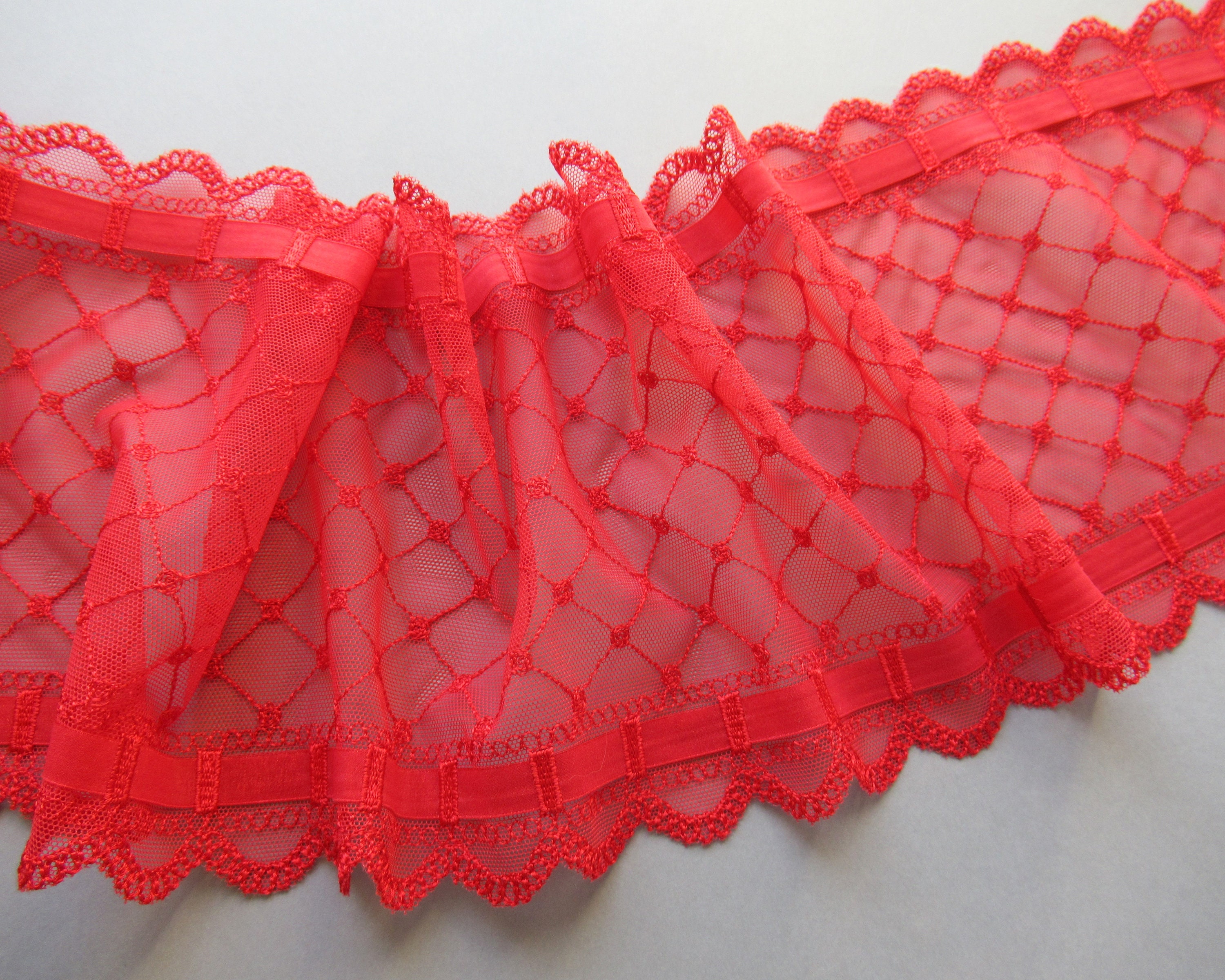 Red Stretch Lace Trim Mesh Lace Trim Double Edge Galloon Lace 16 Cm / 6 ...