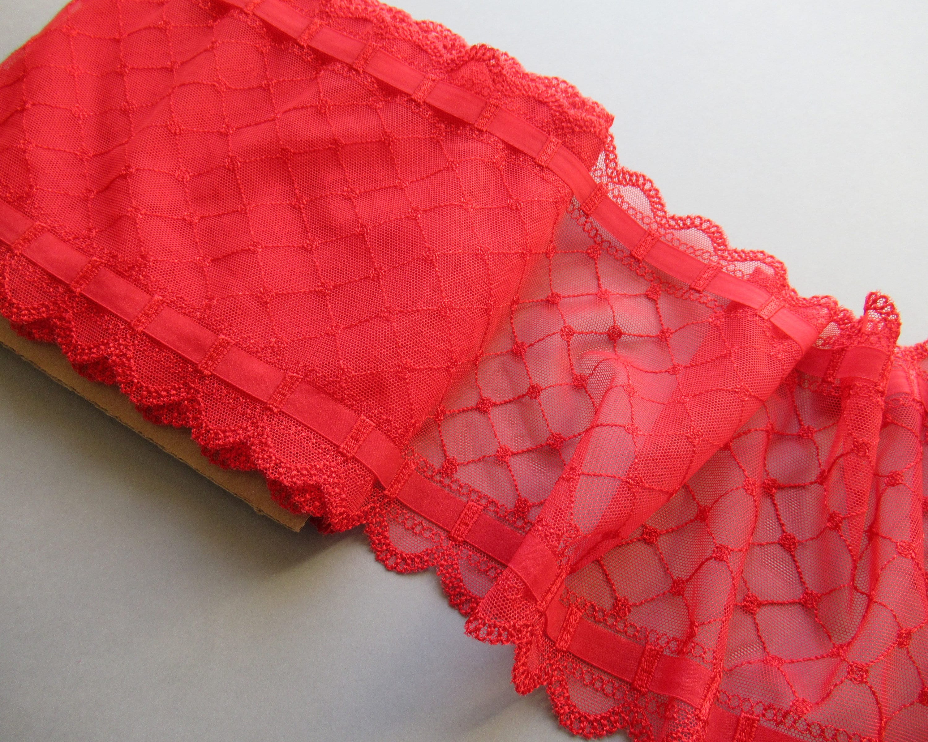 Red Stretch Lace Trim Mesh Lace Trim Double Edge Galloon Lace 16 Cm / 6 ...