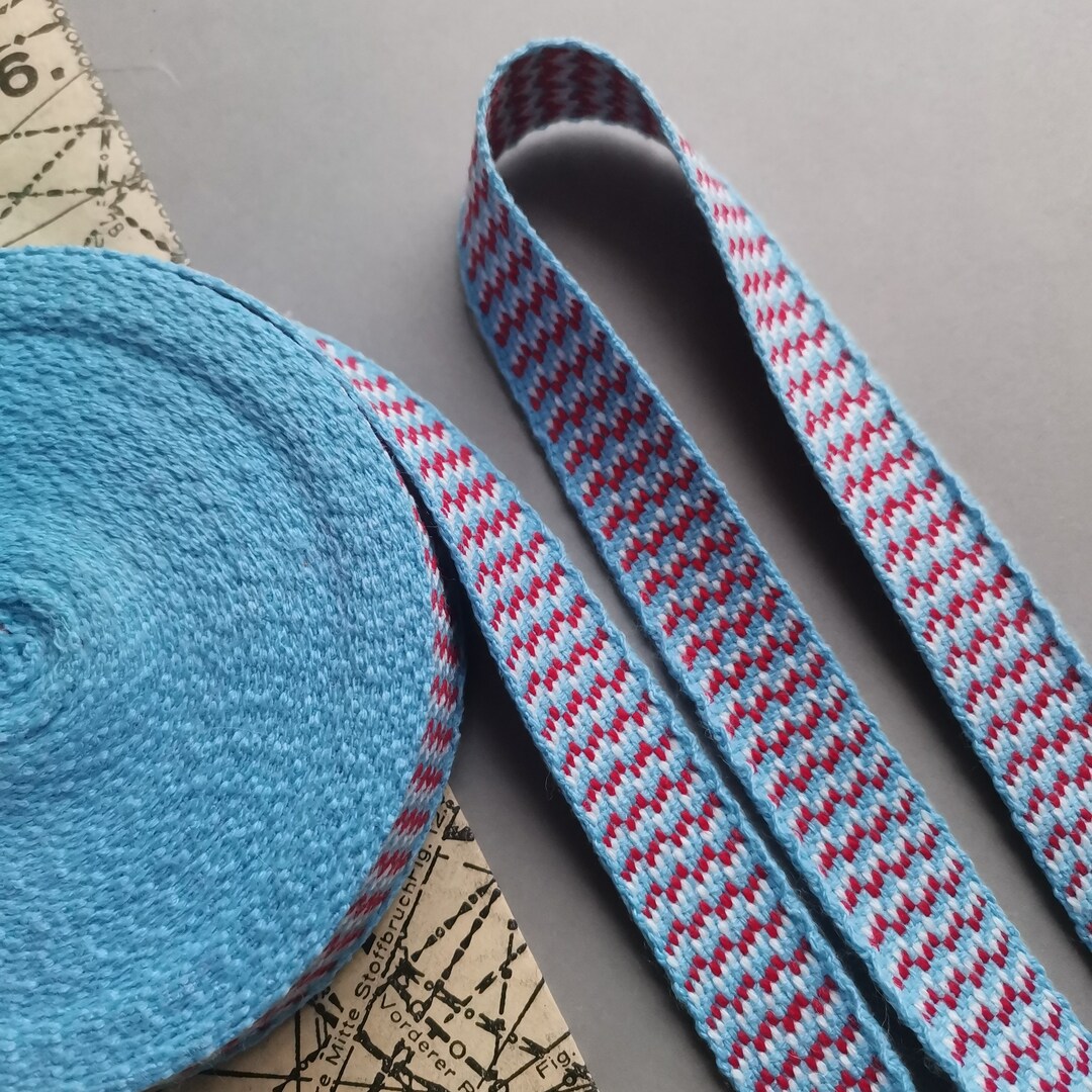 Vintage Ethnic Trim Wool Woven Ribbon 20mm Blue Red White Craft Folk ...