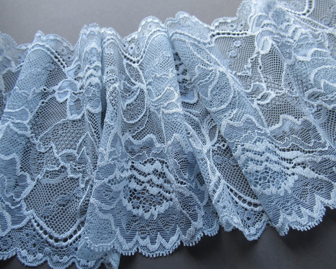 Blue Wedding Lace Stretch Double Edge Galloon Elastic Lace Trim 16.5 Cm ...