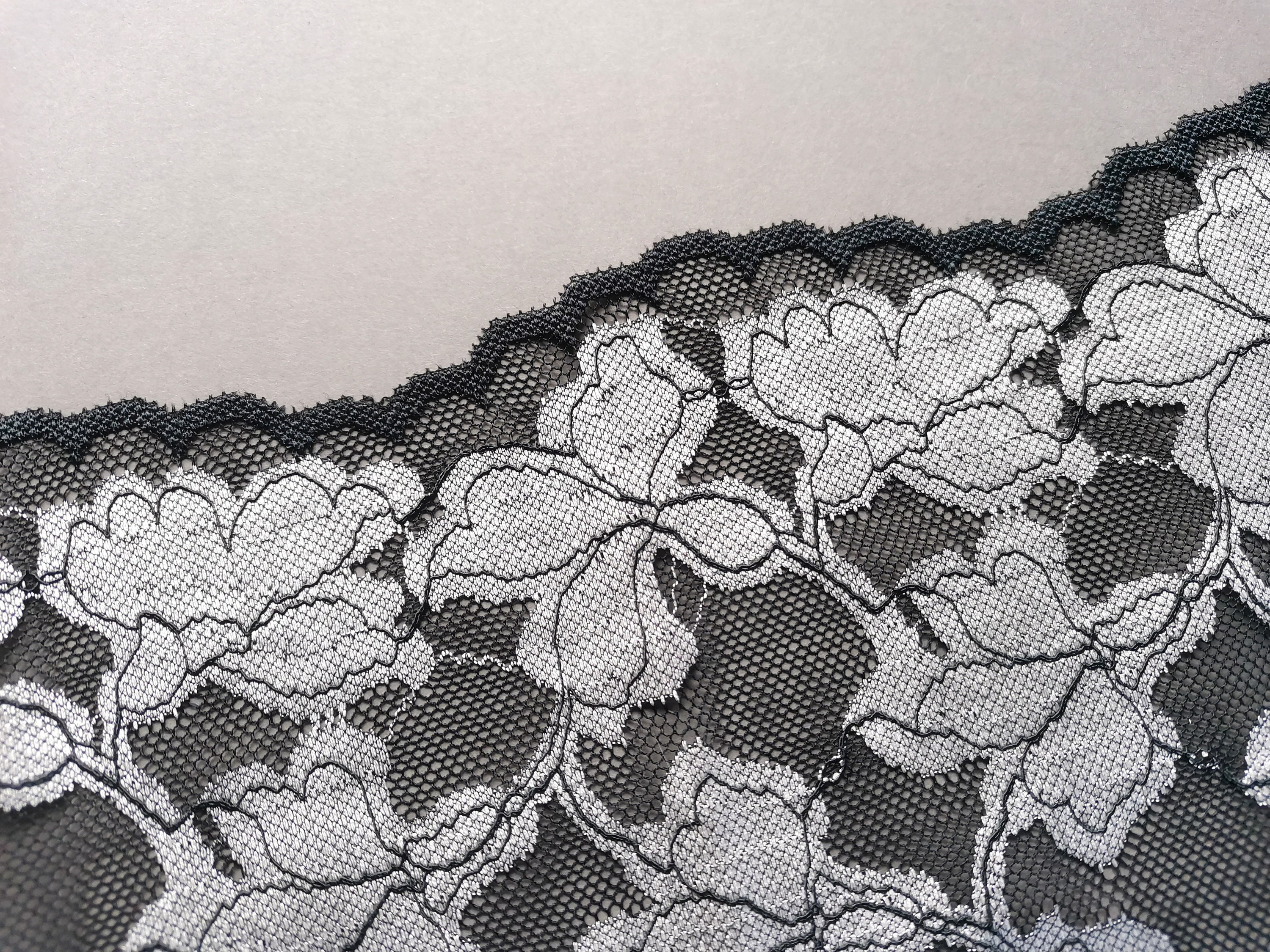 Black Grey Stretch Lace Trim Double Edge Lace Fabric 6 1/2 16cm Elastic ...