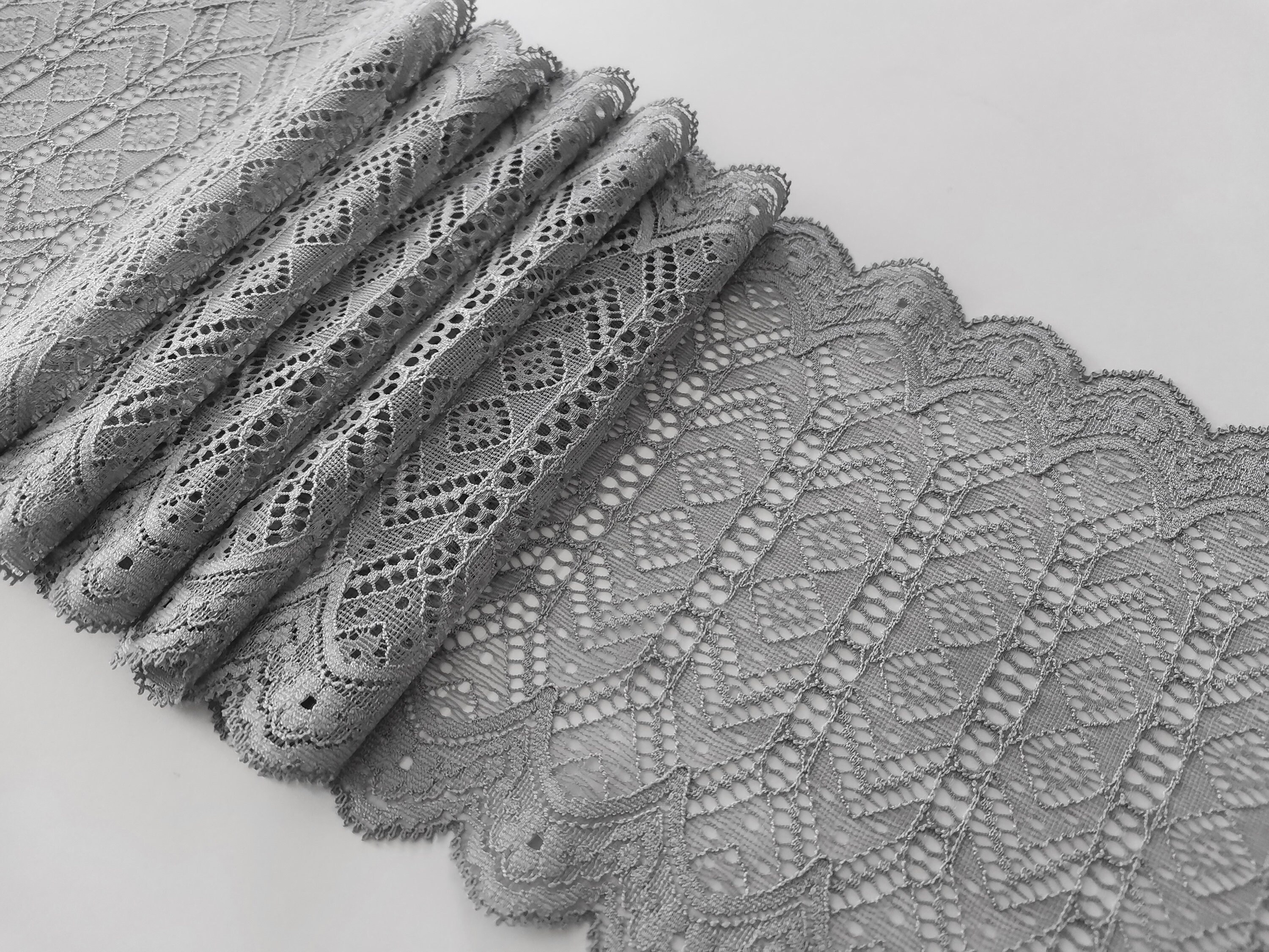 Grey Stretch Lace Trim Double Edge Galloon Lace 17 Cm / 6 6/8 Elastic ...