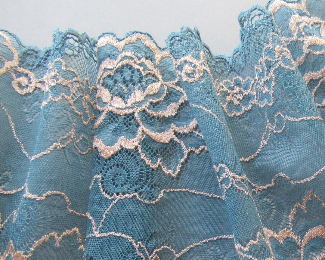 Teal Green Stretch Lace Trim Mesh Lace Trim Double Edge Galloon Lace 16 ...