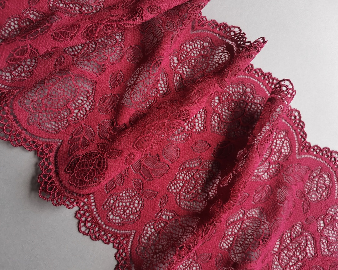 Wine Red Stretch Lace Trim Double Edge Galloon Lace 18 Cm / 7" Elastic ...