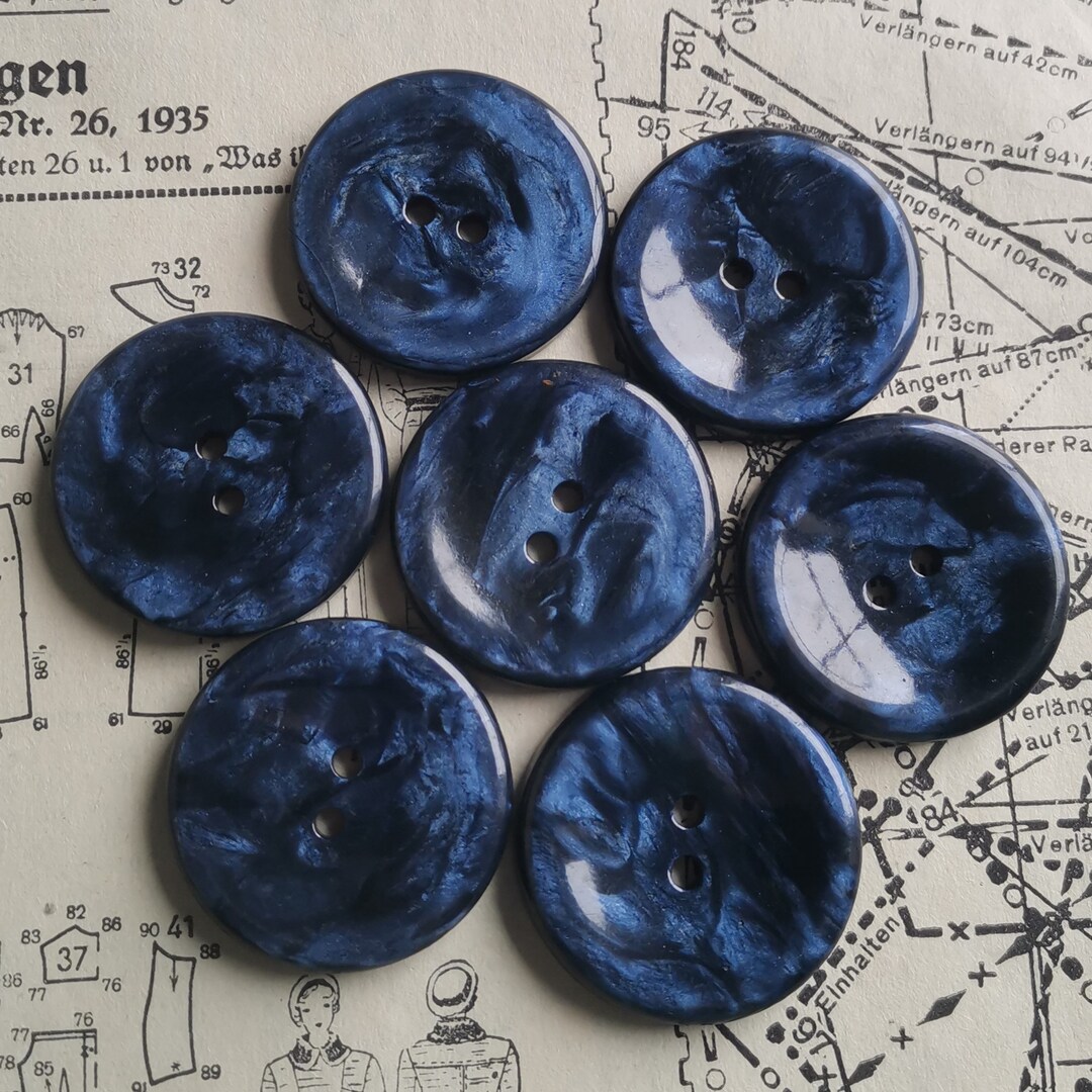 7 Vintage Dark Blue Large Coat Buttons 34mm Jacket Trench Mottled ...