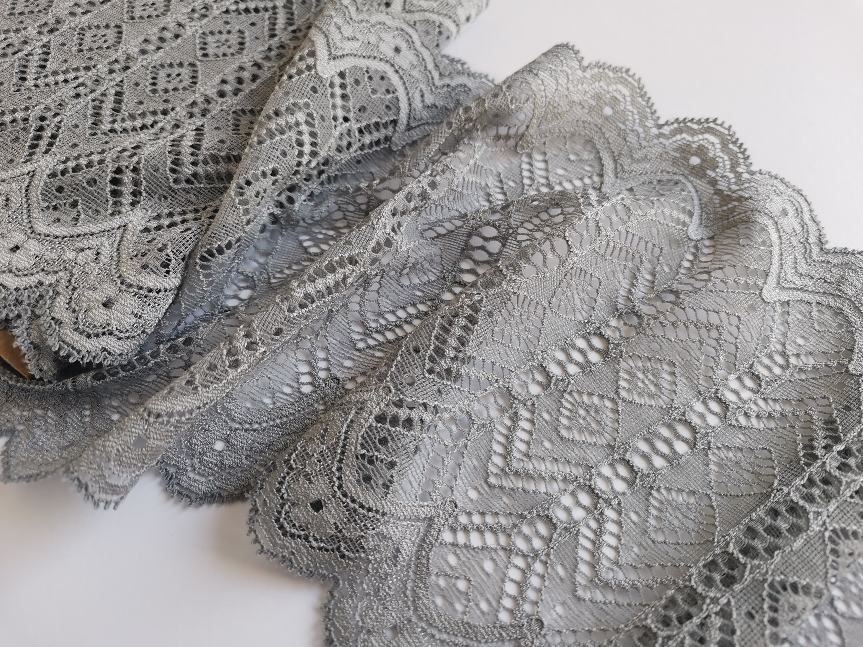 Grey Stretch Lace Trim Double Edge Galloon Lace 17 Cm / 6 6/8 Elastic ...