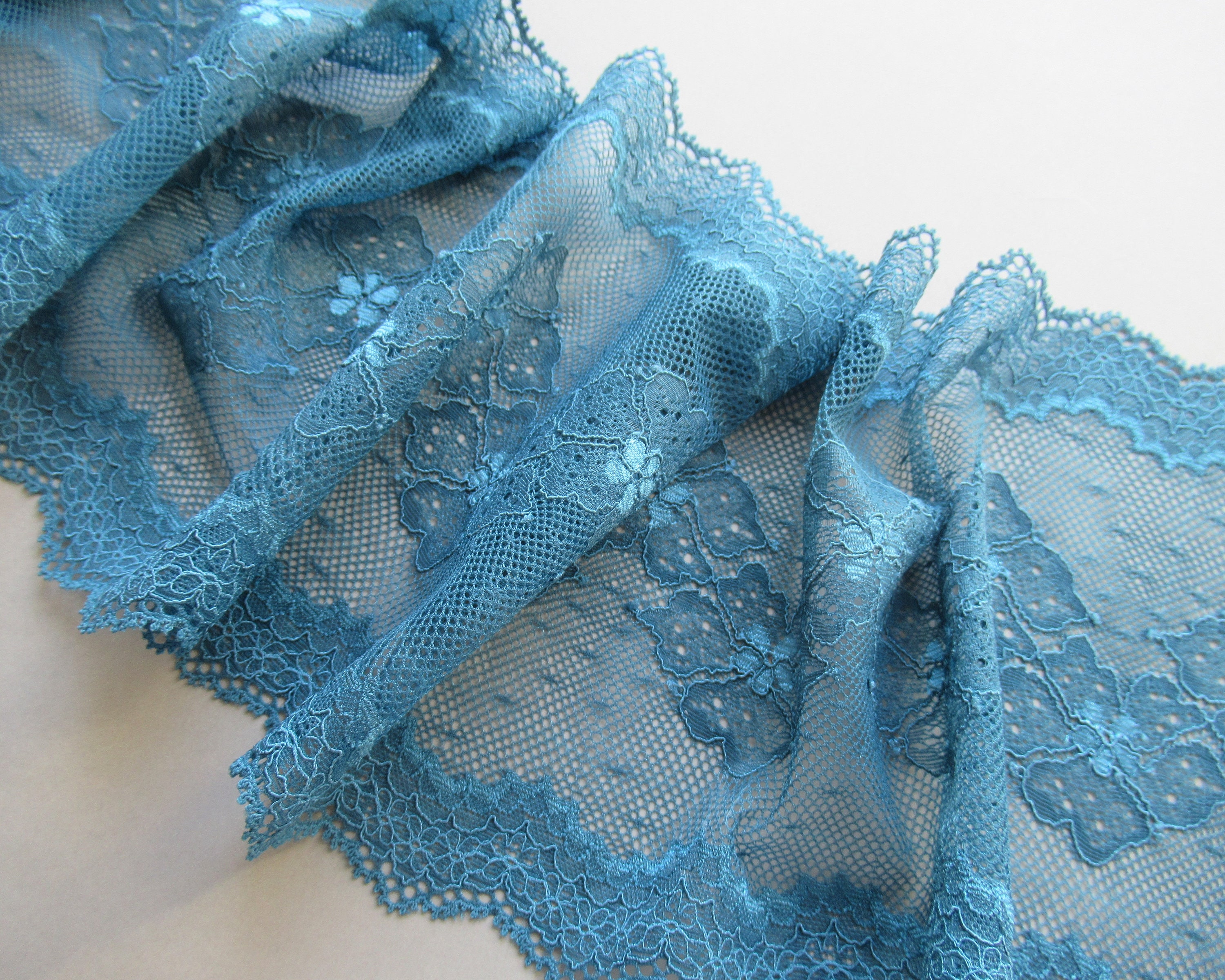 Teal Stretch Lace Trim Mesh Lace Trim Double Edge Galloon Lace 16.5 Cm ...