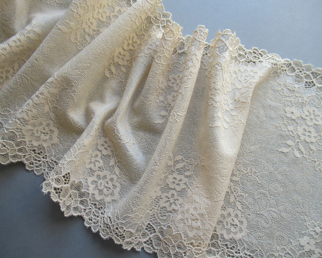 Cream Stretch Lace Trim Double Edge Galloon Lace 18 Cm / 7" Beige ...