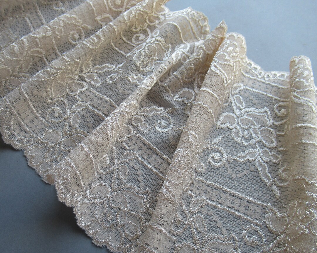 Cream Stretch Lace Trim Floral Double Edge Galloon Lace 17.5 Cm / 7 ...