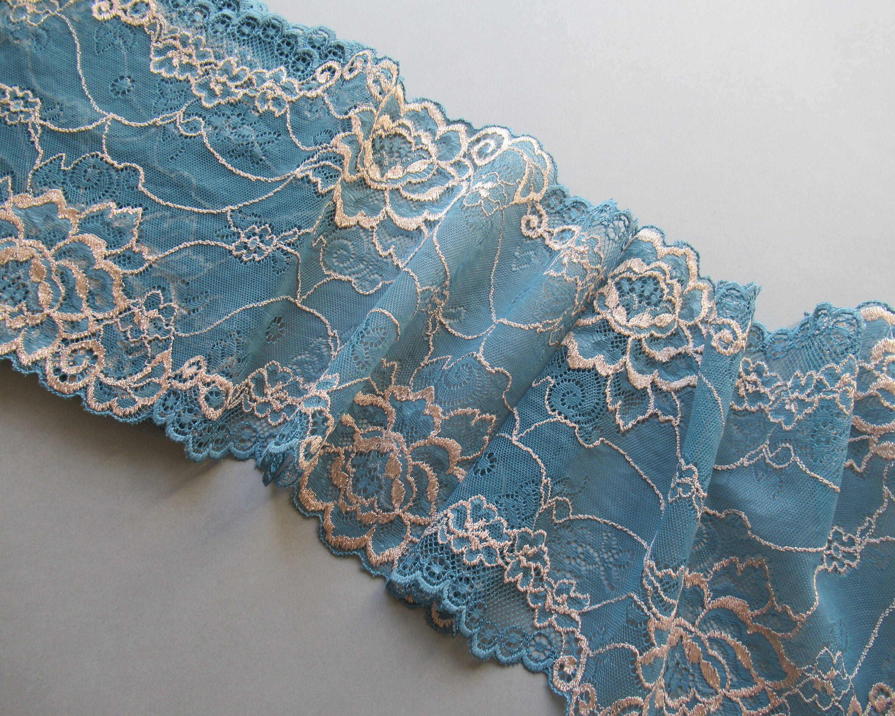 Teal Green Stretch Lace Trim Mesh Lace Trim Double Edge Galloon Lace 16 ...