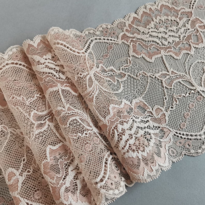 Beige Stretch Lace Trim Elastic Double Edge Galloon Lace 16.5 Cm / 6 1/ ...