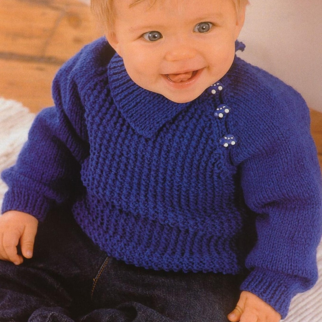 Baby Raglan Sweater Vintage Knitting Pattern Boy Pullover Jumper 0-2 ...