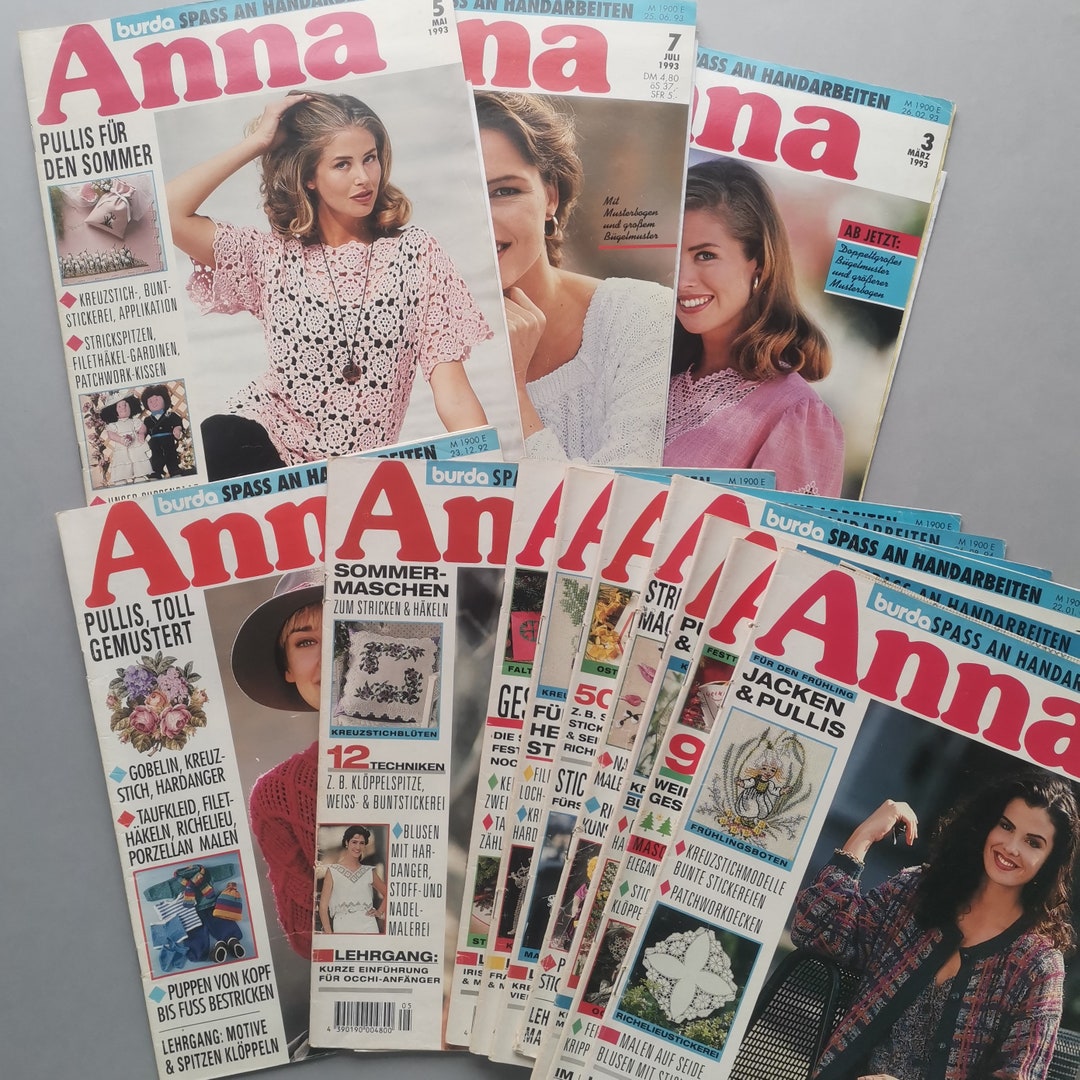 Anna Burda Knitting & Needlework Patterns Magazine 1990s Instructions ...