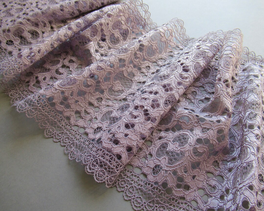 Purple Stretch Lace Fabric Extra Wide Double Edge Lace Trim 24.5 Cm / 9 ...