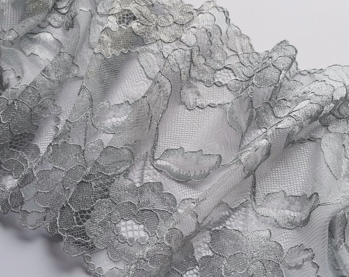 Silver Grey Lace Trim 16.5 Cm / 6 1/2" Silver Shiny Grey Wide Bra ...