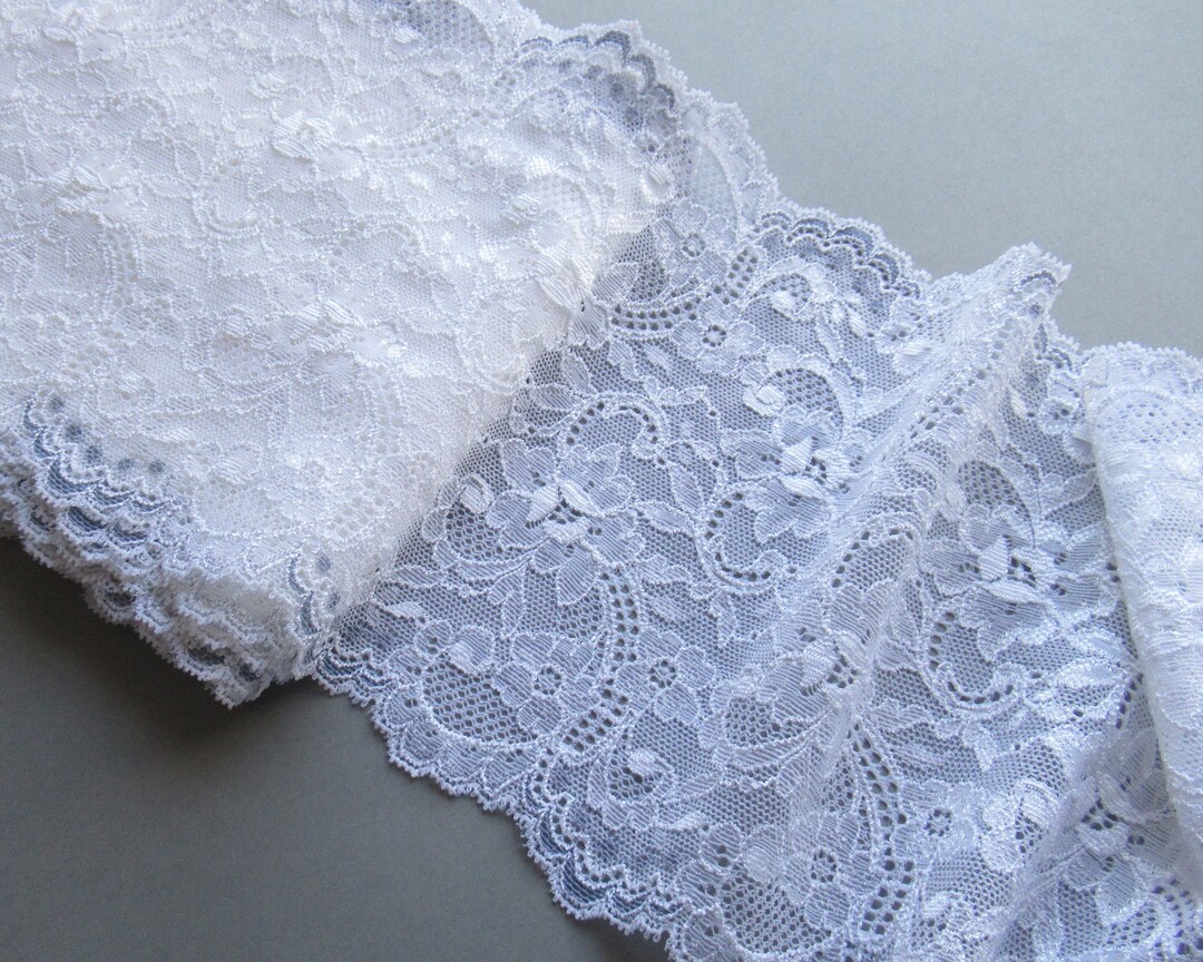 White Lace Trim Floral Double Edge Galloon Stretch Lace Trim 17 Cm / 6 ...