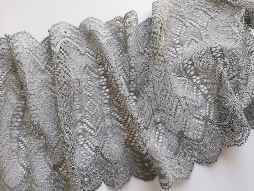 Grey Stretch Lace Trim Double Edge Galloon Lace 17 Cm / 6 6/8" Elastic ...