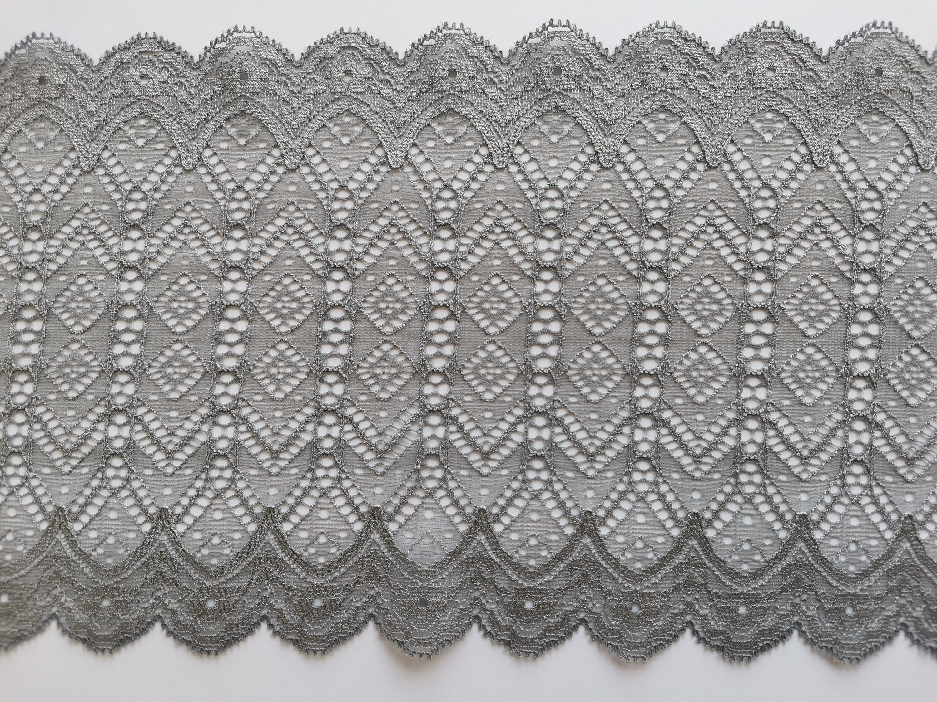 Grey Stretch Lace Trim Double Edge Galloon Lace 17 Cm / 6 6/8 Elastic ...