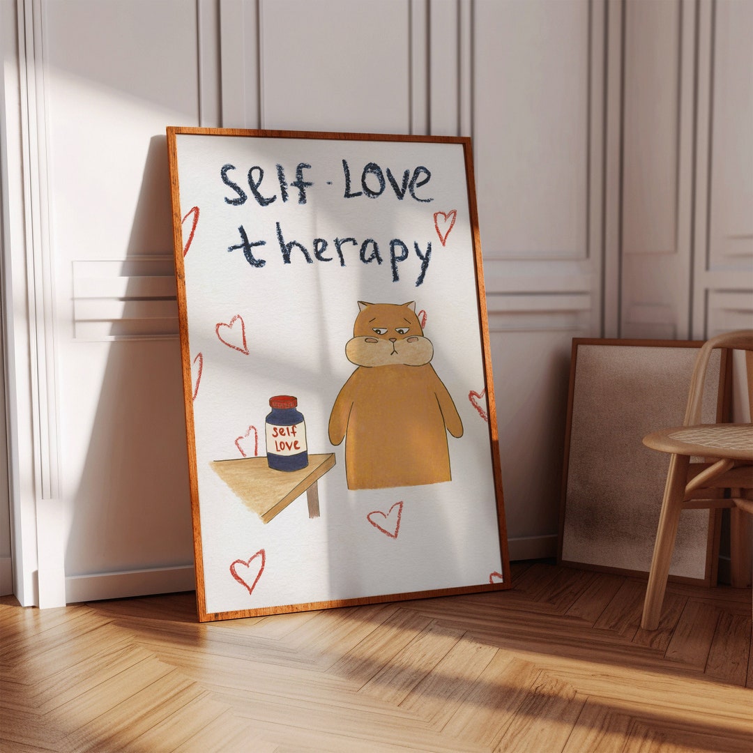 Self-love Therapy Cat Poster, Cute Affirmation Wall Art, Gift for Cat ...