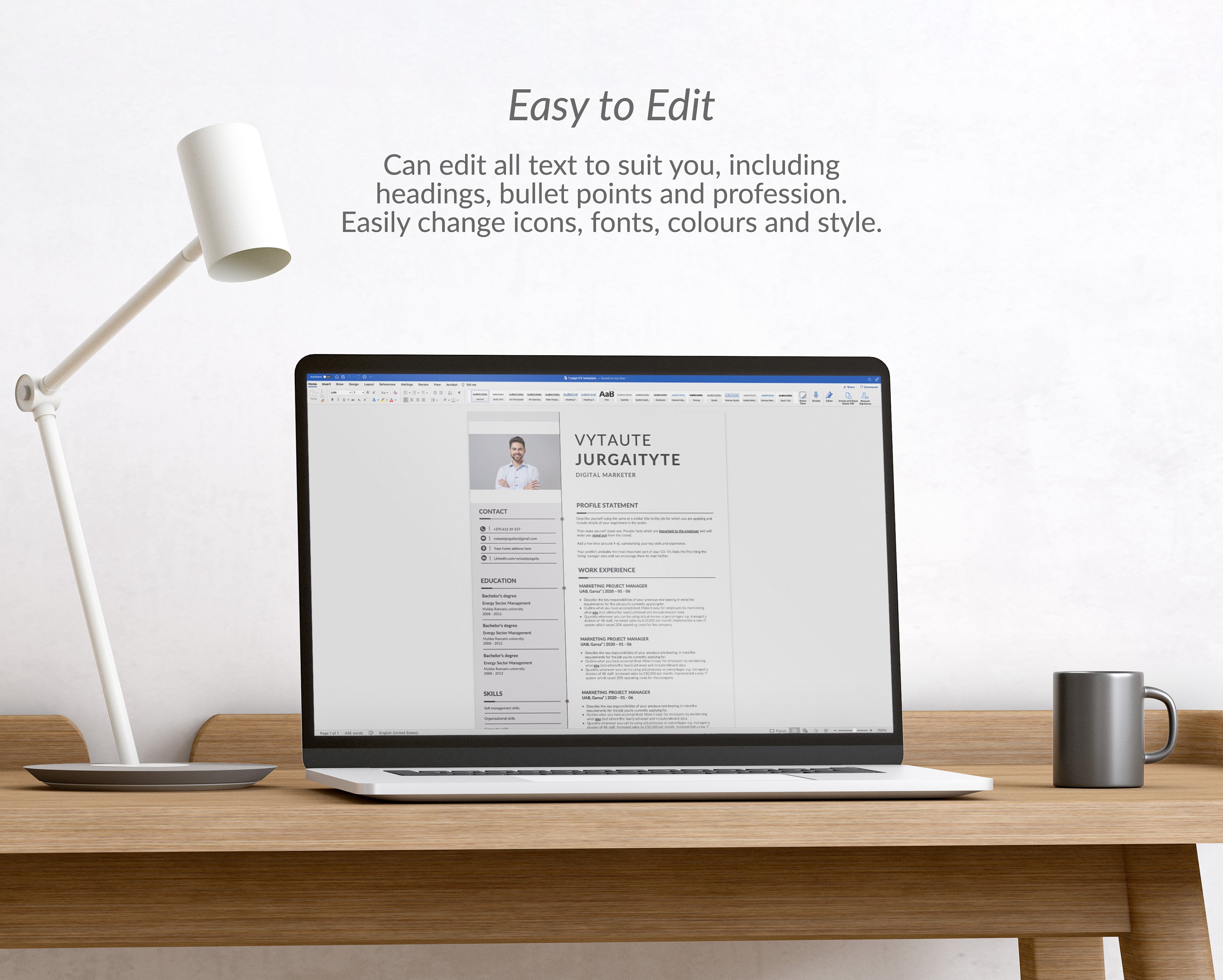 Resume Template Men, Two Page Resume, Resume Template Word and Pages ...