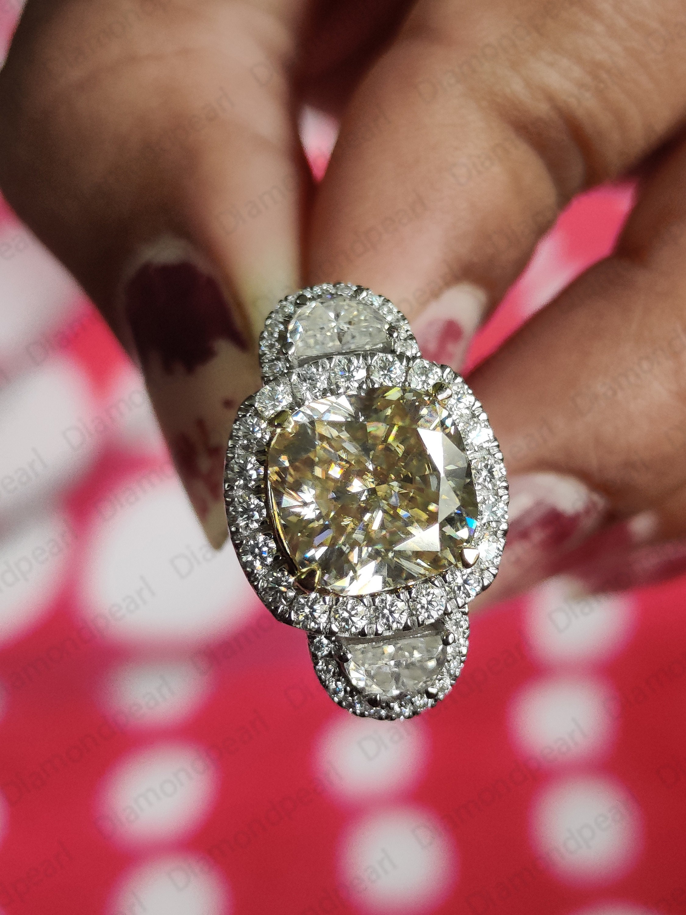 Fancy Yellow Moissanite Engagement Ring, 14 KT Whitegold Ring, Canary ...