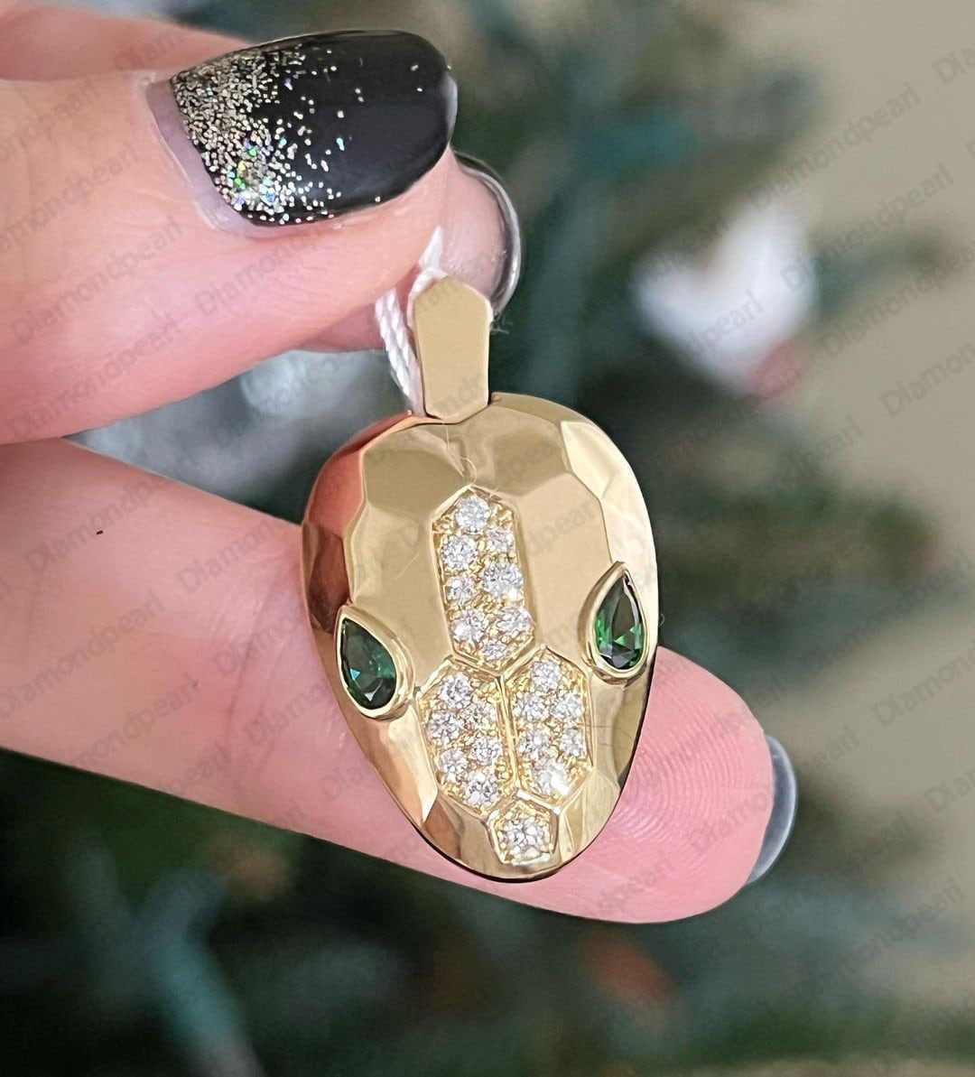 Yellow Gold Snake Head Pendant, Snake Mouth Pendant, Moissanite Diamond ...