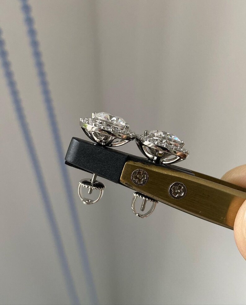 2ct Moissanite Earrings, Removable Halo Earrings Ear Jacket, Detachable ...