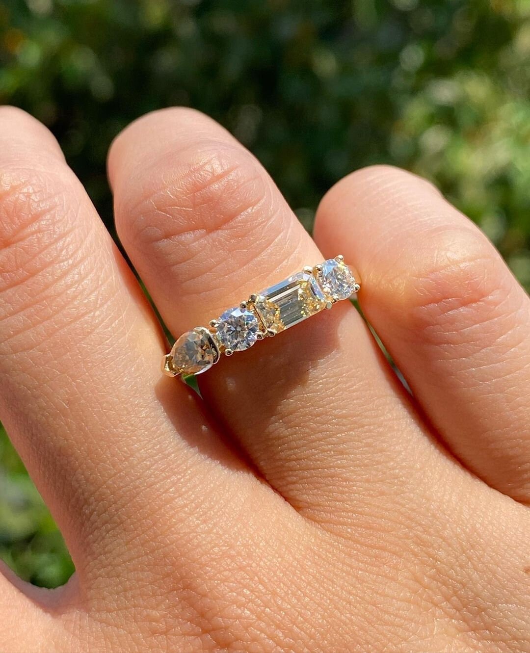 Multi Shaped Moissanite Engagement Ring, Mix Moissanite Diamond Ring ...