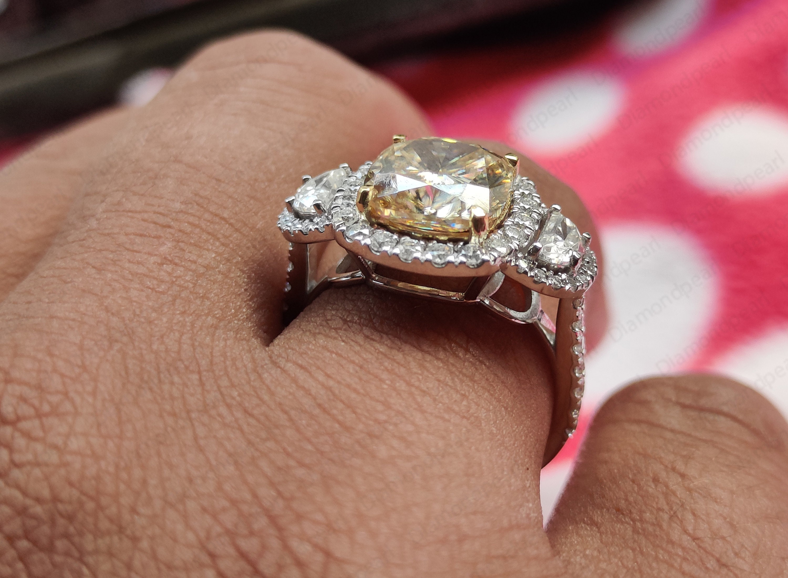 Fancy Yellow Moissanite Engagement Ring, 14 KT Whitegold Ring, Canary ...