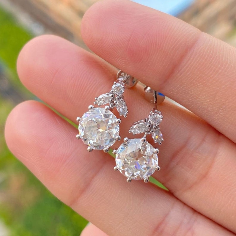 2CT Old European and Marquise Cut Moissanite Dangle Drop Earrings ...